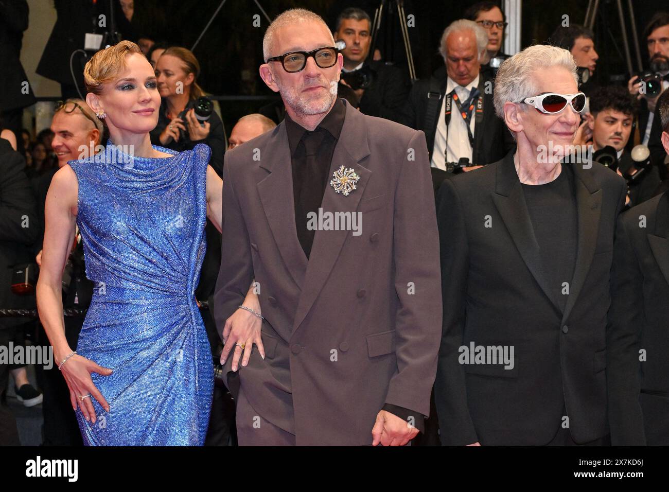 Diane Kruger, Vincent Cassel, David Cronenberg at the premiere of the movie The Shrouds during ...