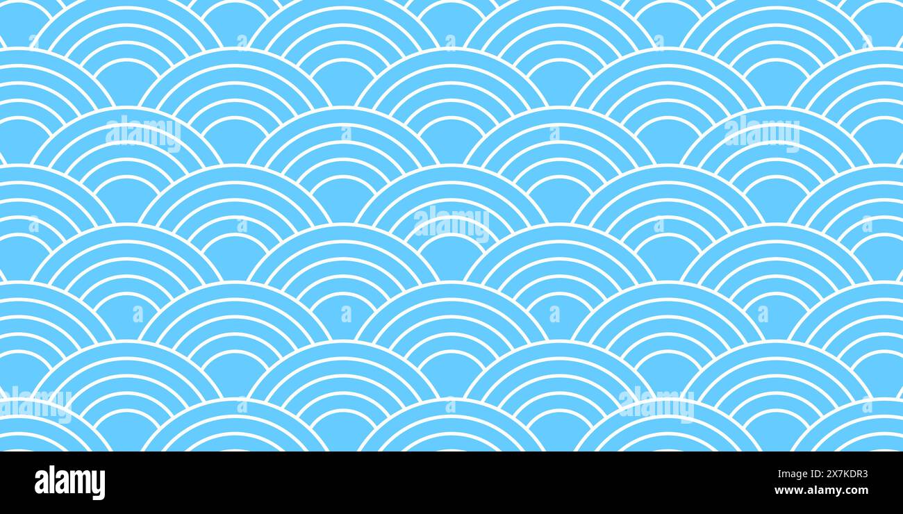 Blue and white Japanese seigaiha pattern. Sea or ocean waves background ...