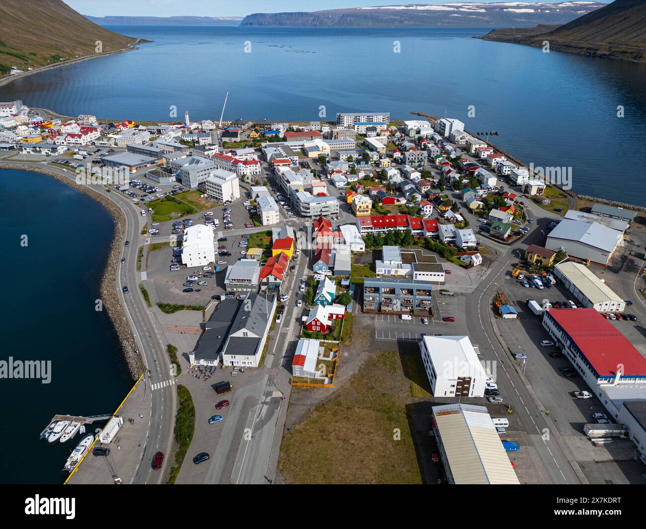 Aerial view of town of Isafjordur in the westfjords of Iceland Stock ...