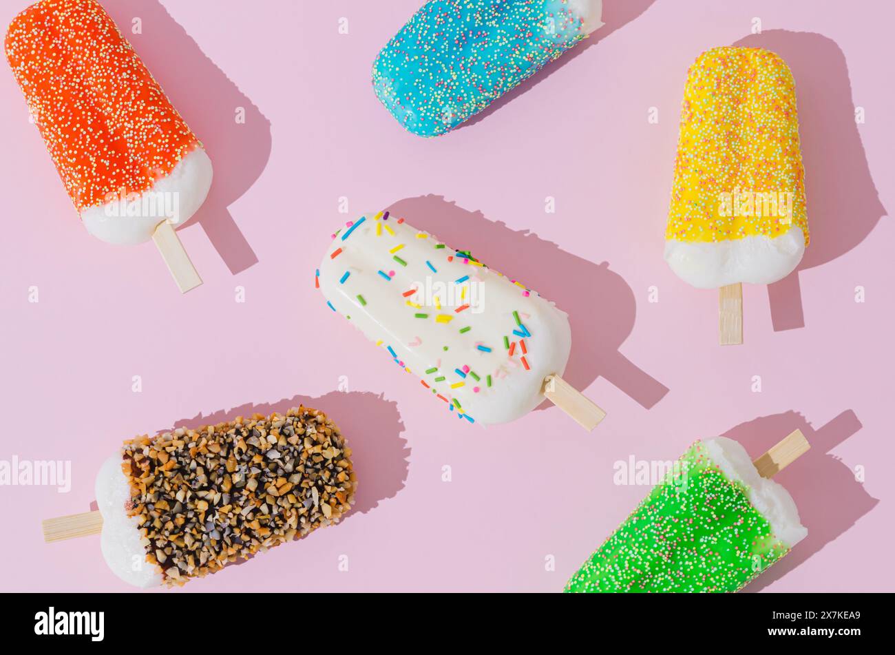 Trendy sunlight colorful ice cream popsicle pattern on pastel pink ...
