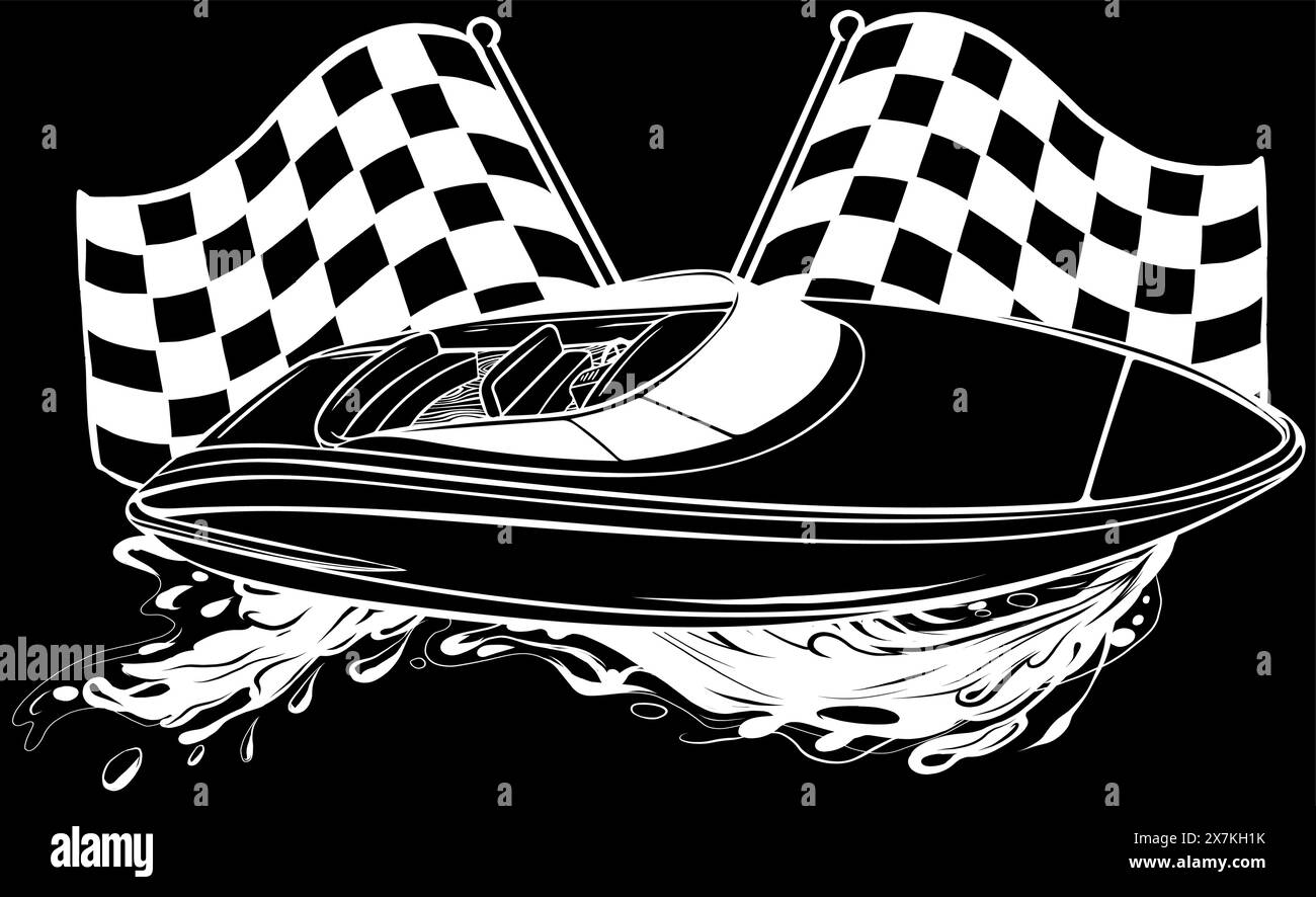 Outline of a water boat in white line on black background Stock Vector ...