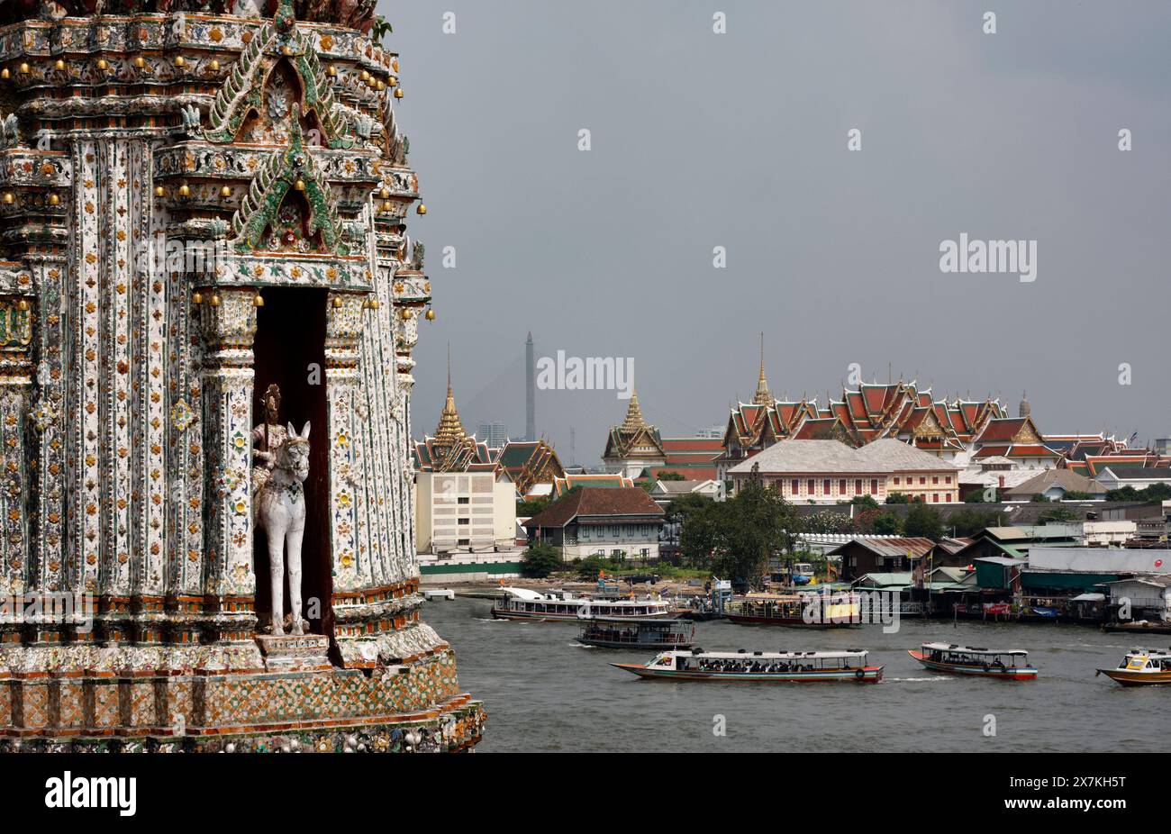 Thailand, Bangkok, view of the Chao Praya river and the skyline of the ...