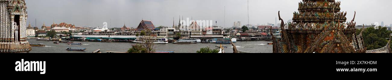 Thailand, Bangkok, panoramic view of the Chao Praya river and the ...