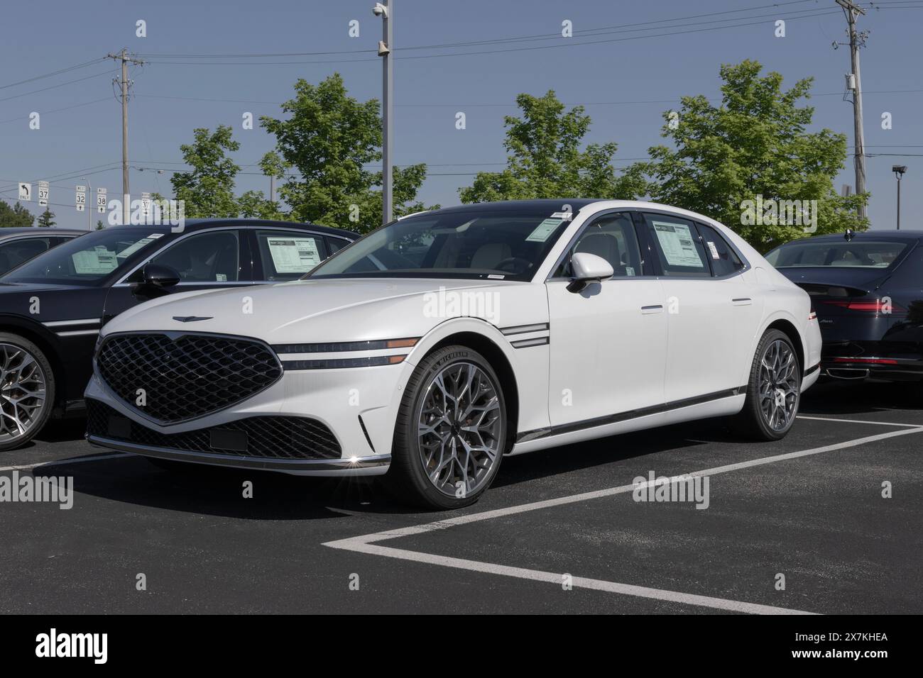 Noblesville - May 19, 2024: Genesis G90 3.5T E-Supercharger display at a dealership. Genesis ...