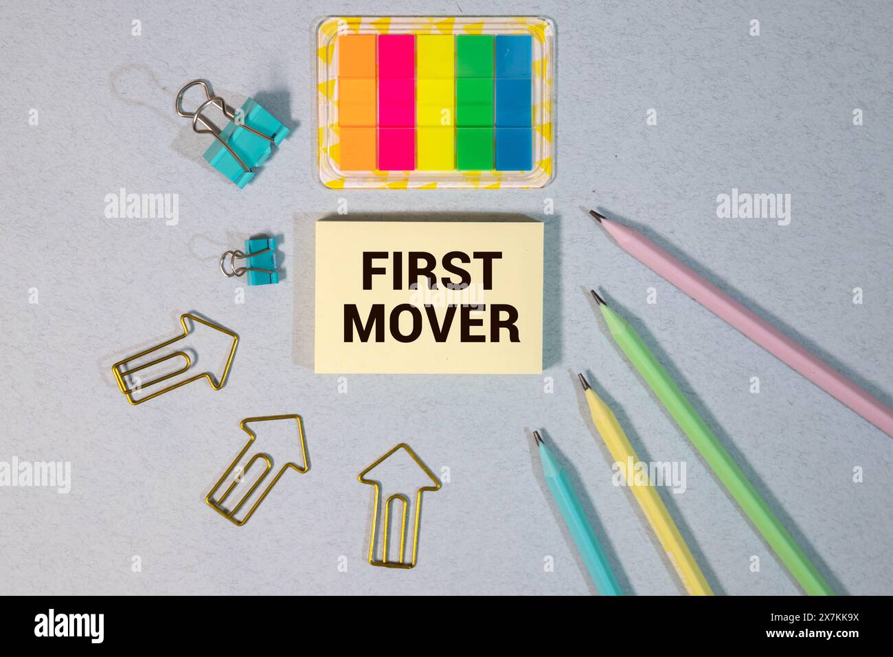 Text first mover on the short note texture background Stock Photo - Alamy