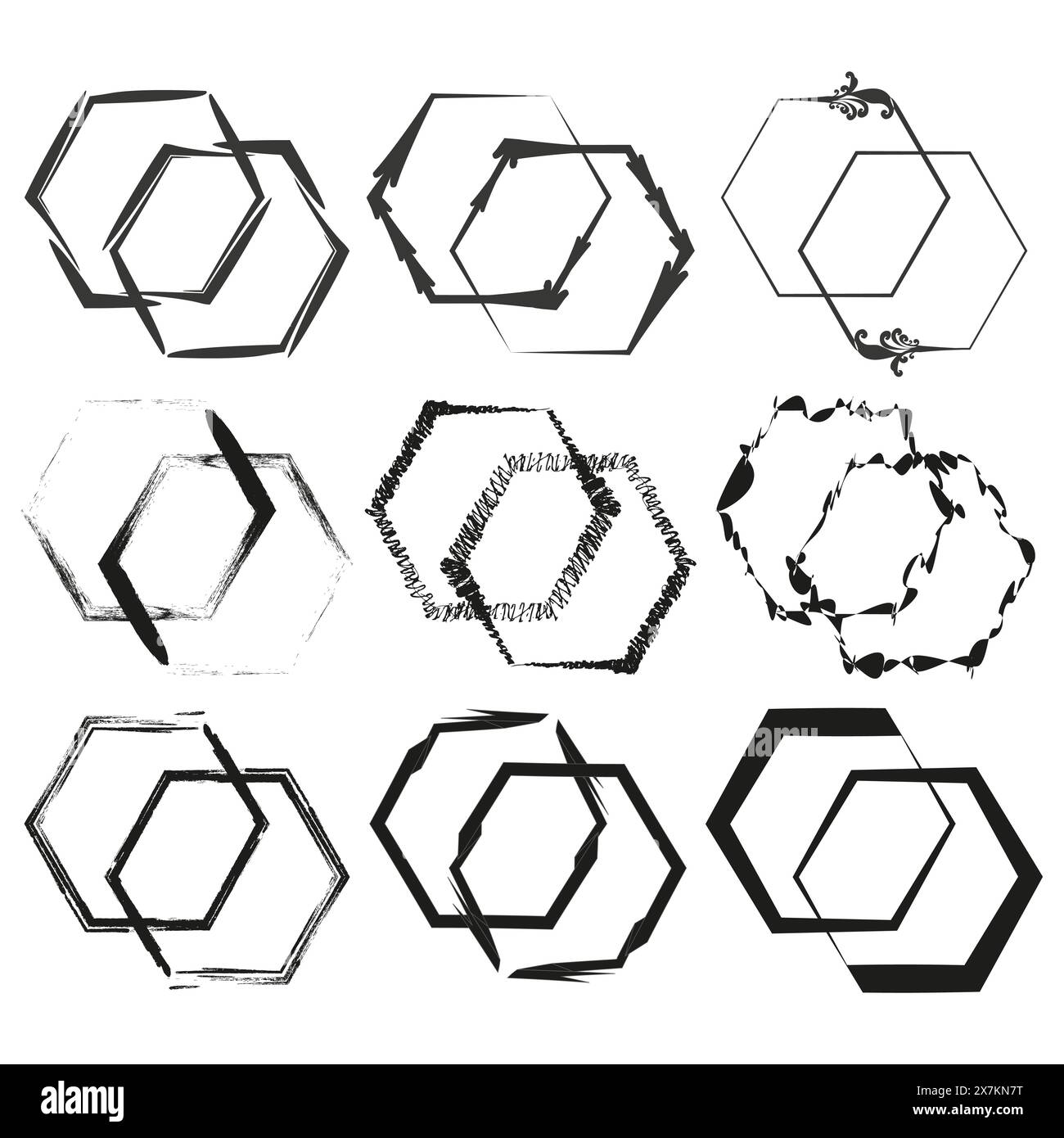 Assorted hexagonal frames set. Black and white geometric borders ...