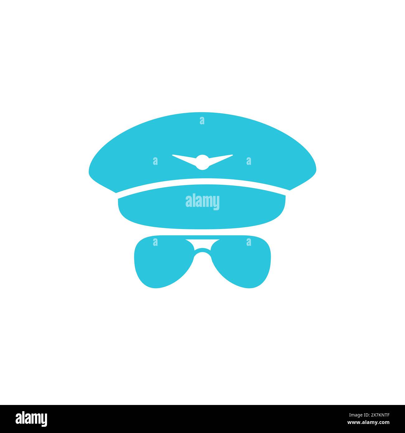 Flight captain hat and glasses, Isolated on white background. From blue ...