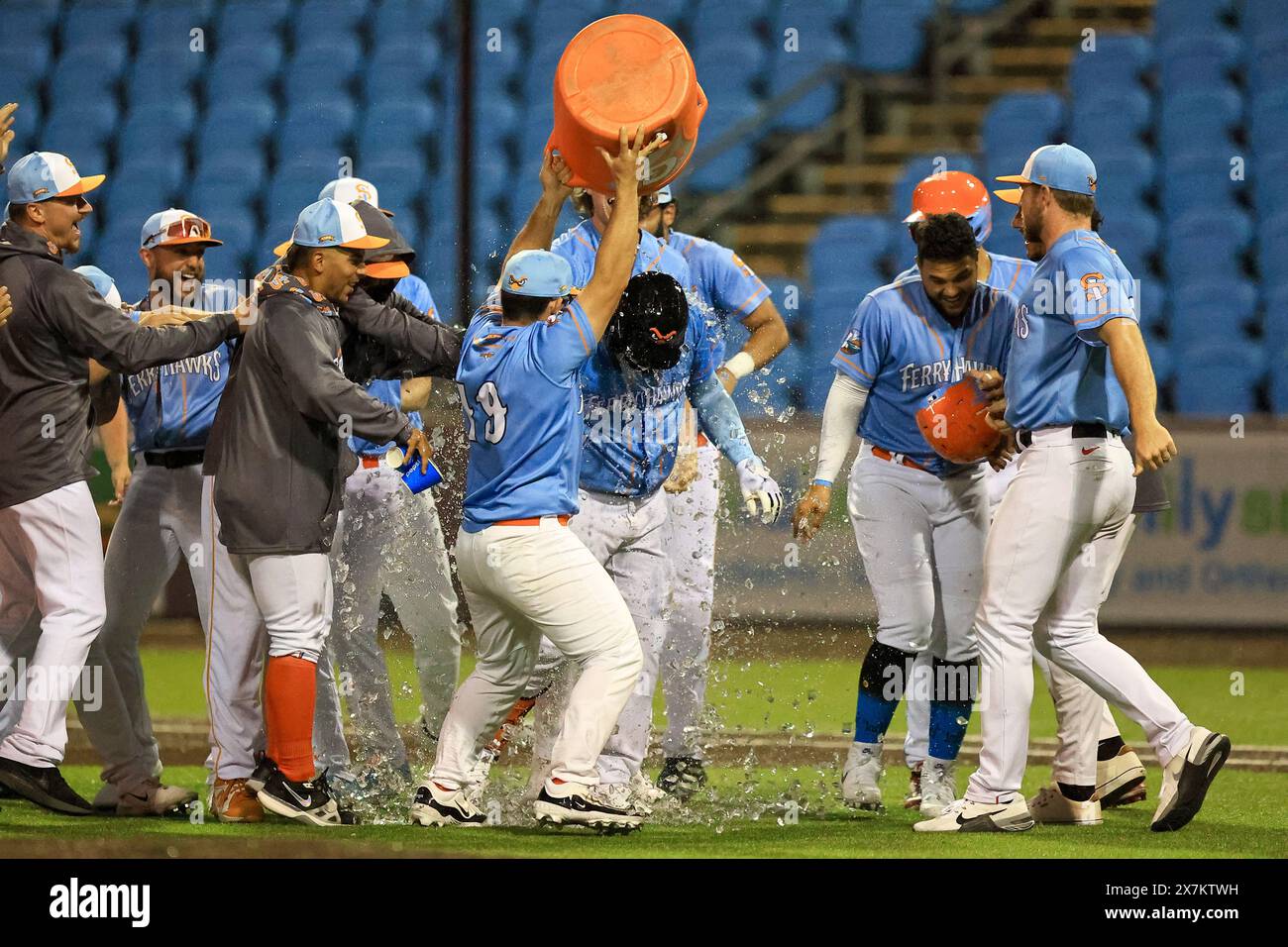 Staten Island FerryHawks Pablo Sandoval #48 is mobbed by teammates ...