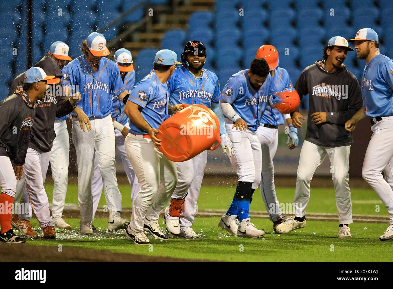 Staten Island FerryHawks Pablo Sandoval #48 is mobbed by teammates ...