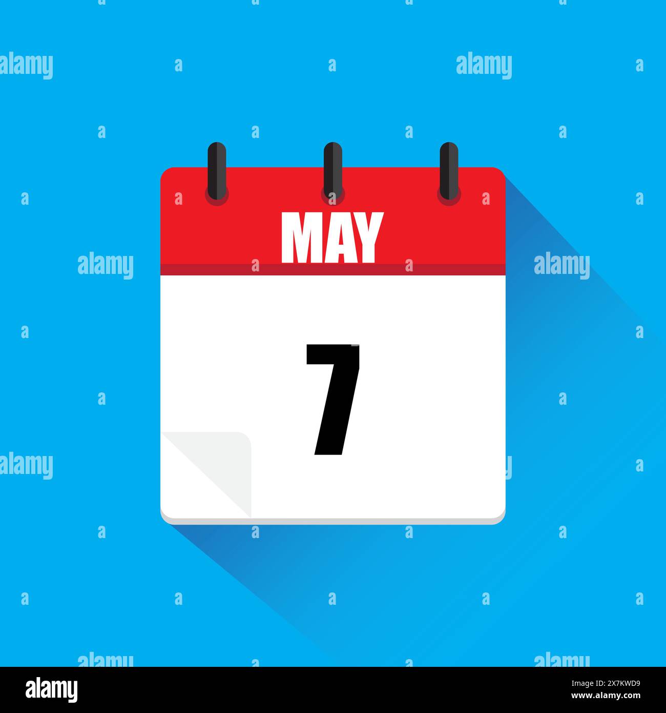 Calendar page May. Date seven. Vector illustration. Blue background ...