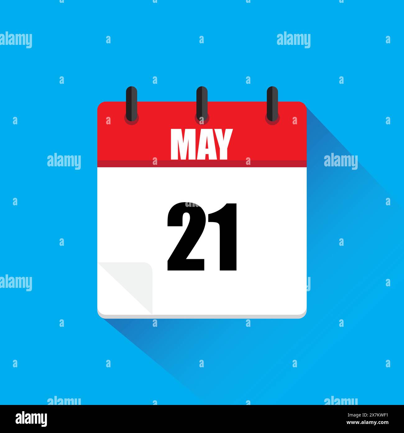 Calendar page May. Date twenty one. Vector illustration. Blue ...