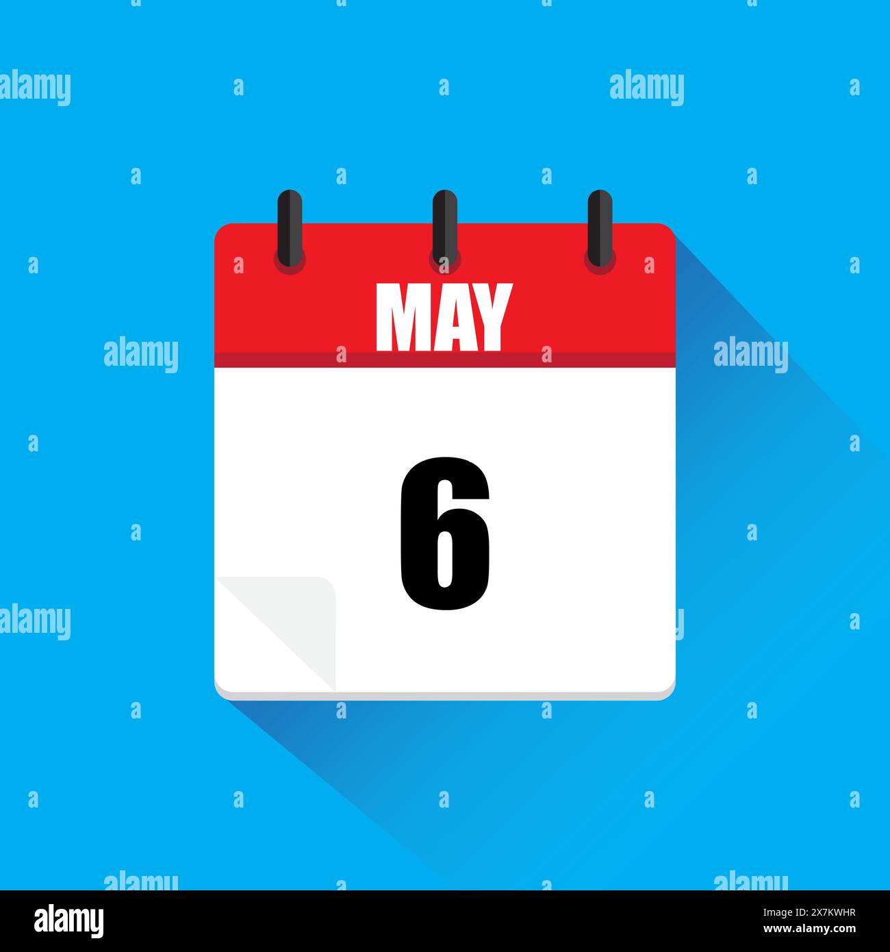 Calendar page May. Date six. Vector illustration. Blue background Stock ...