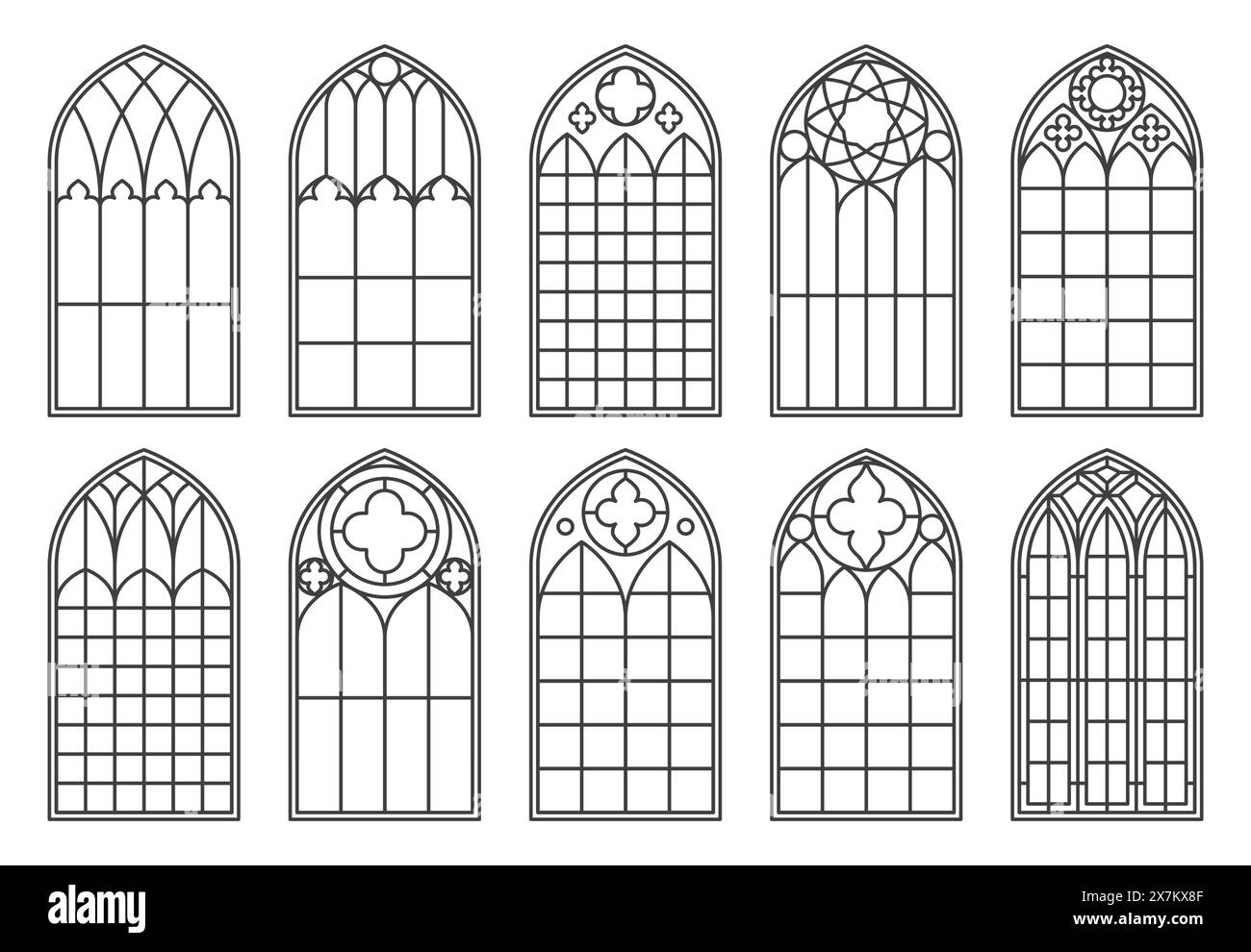 Gothic church glass windows and medieval castle arches. Isolated vector ... Gothic church glass windows and medieval castle arches. Isolated vector ...