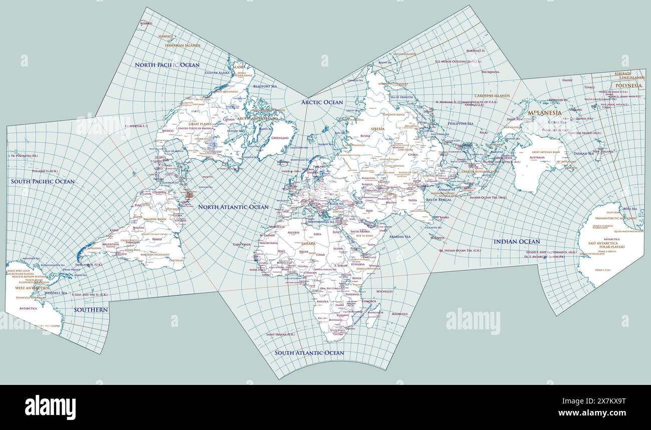 Political world map outline Cahill Concialdi map projection Stock ...