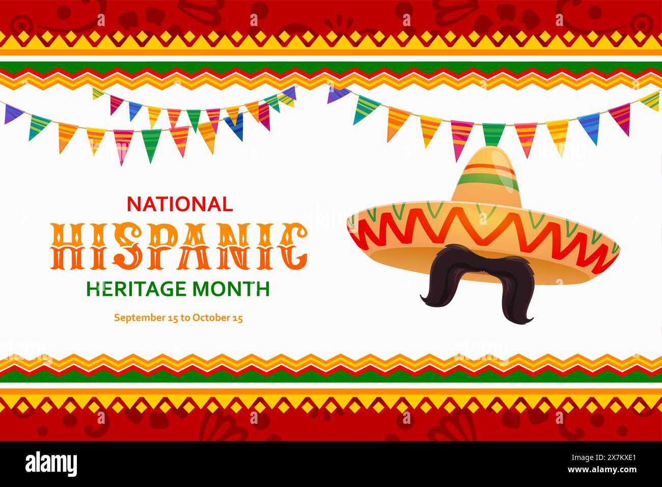 National Hispanic heritage month banner with ornament and sombrero hat ...