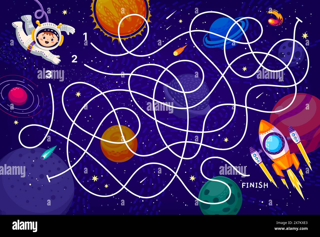 Galaxy labyrinth maze game, help to kid astronaut find his spaceship ...