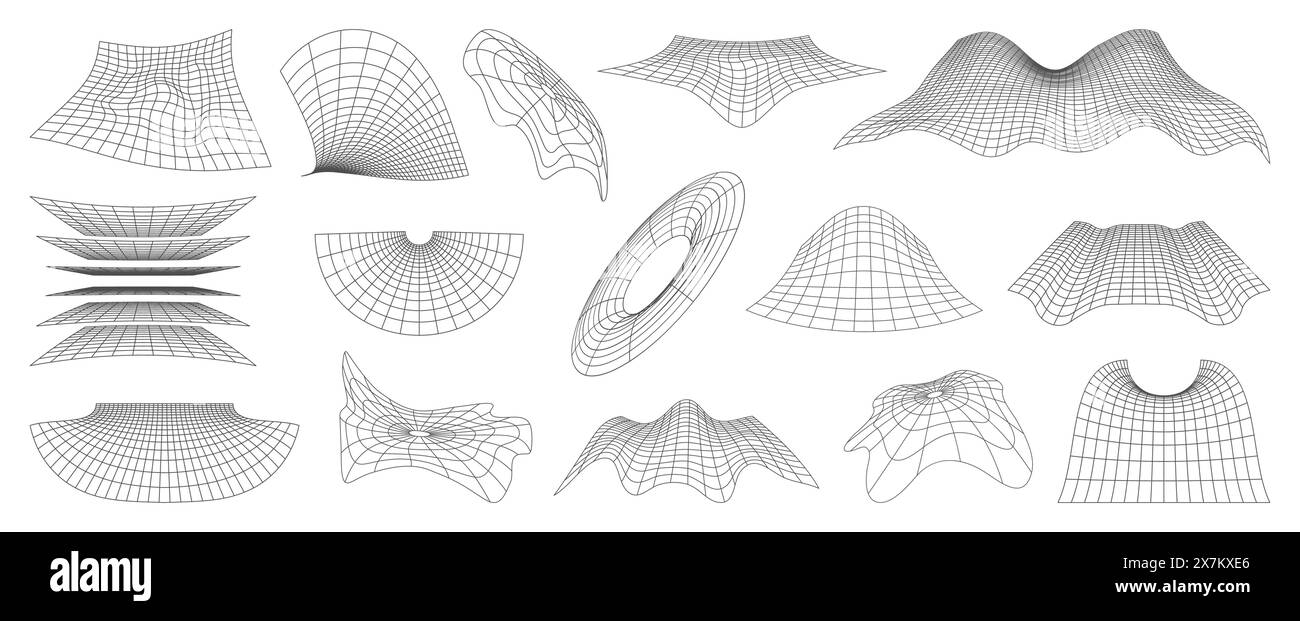 Wireframe grid mesh or futuristic net in 3D perspective, vector geometric shapes. Wireframe ...