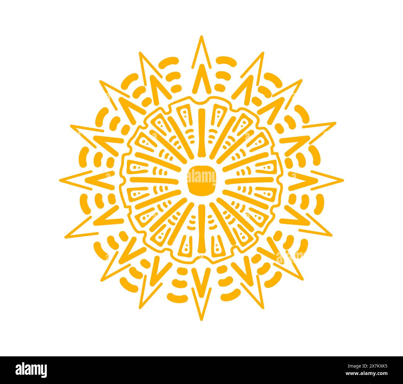 Sun Mayan Aztec totem. Isolated vector yellow ornate circle represents ...