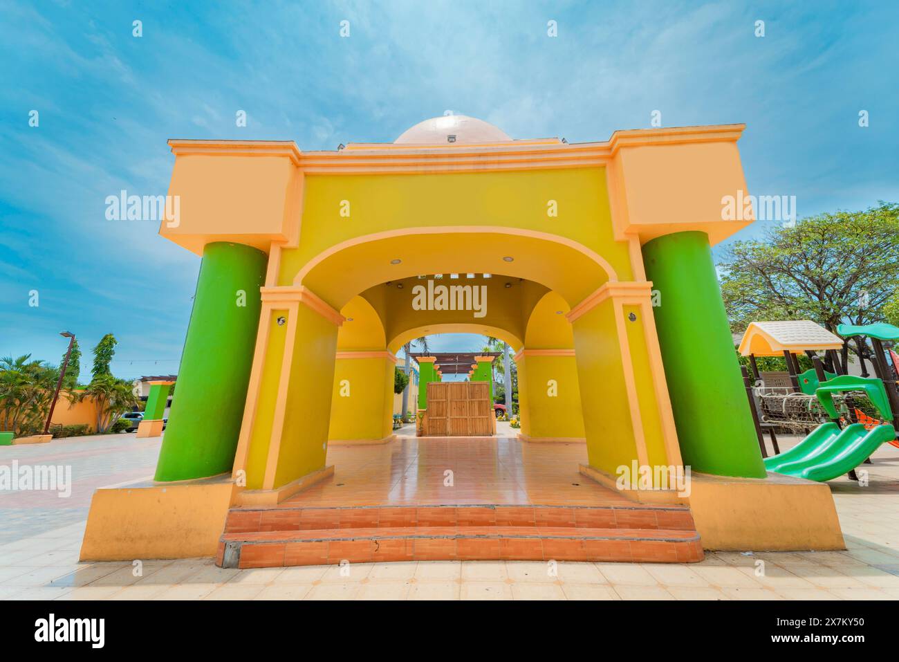 Colorful monument of Nagarote central park. Beautiful architectural ...