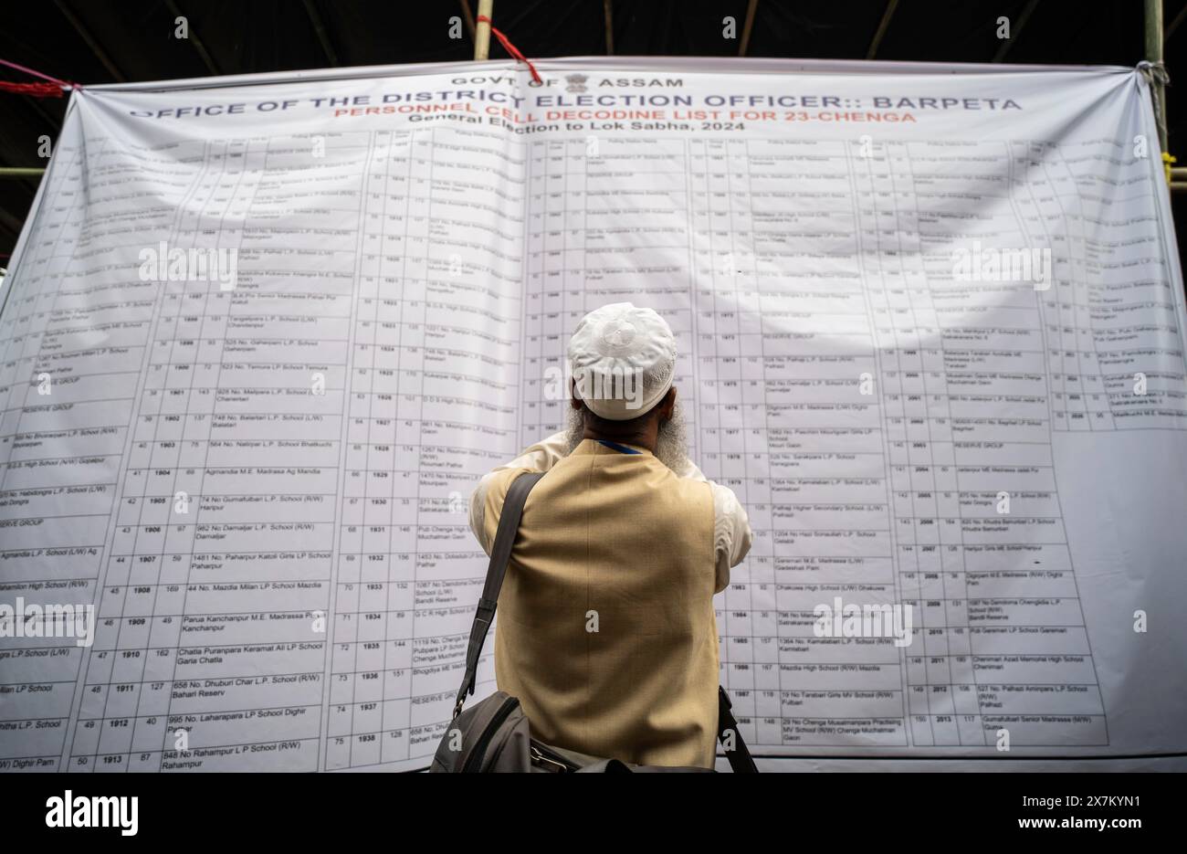 Barpeta, India. 6 May 2024. Polling officials check their name ...