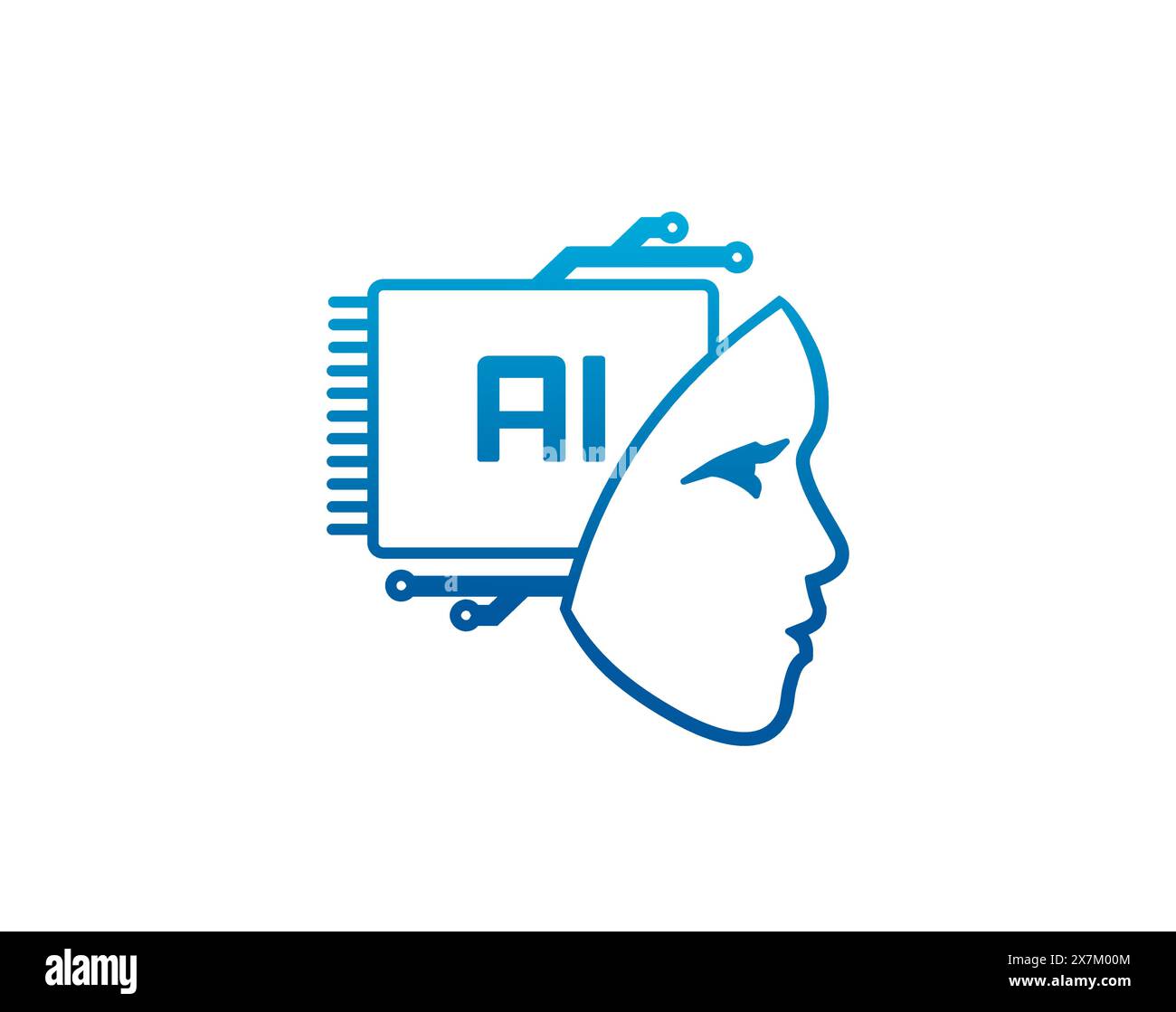 Artificial Intelligence icon, machine learning symbol of AI head with ...