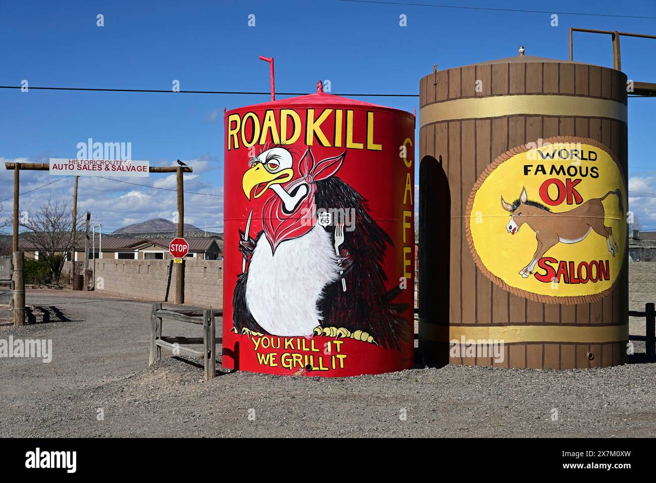 Advertising pillar for Roadkill Cafe on historic Route 66, Seligman ...