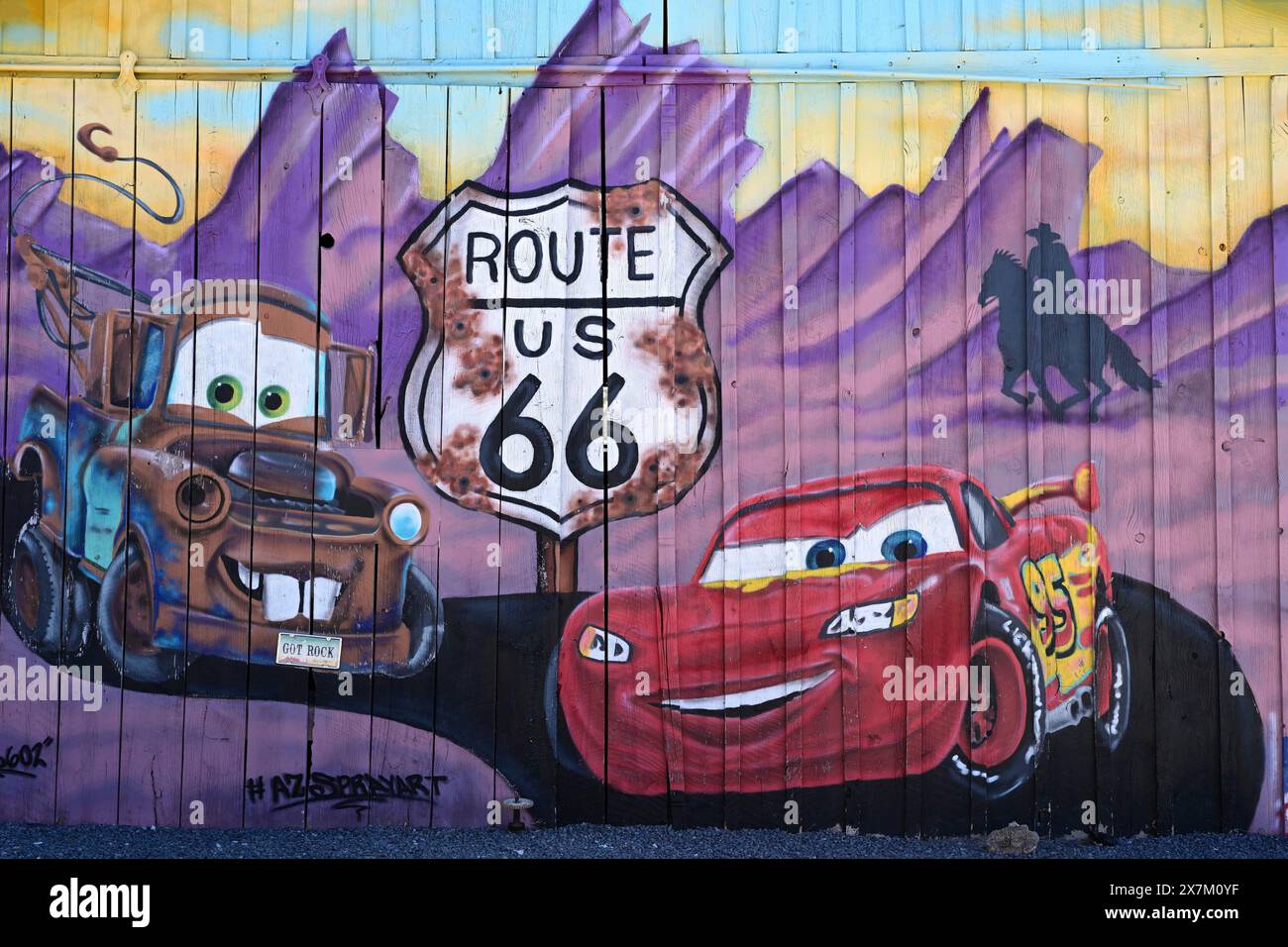 Mural with Lightning McQueen and Mater, two characters from the ...