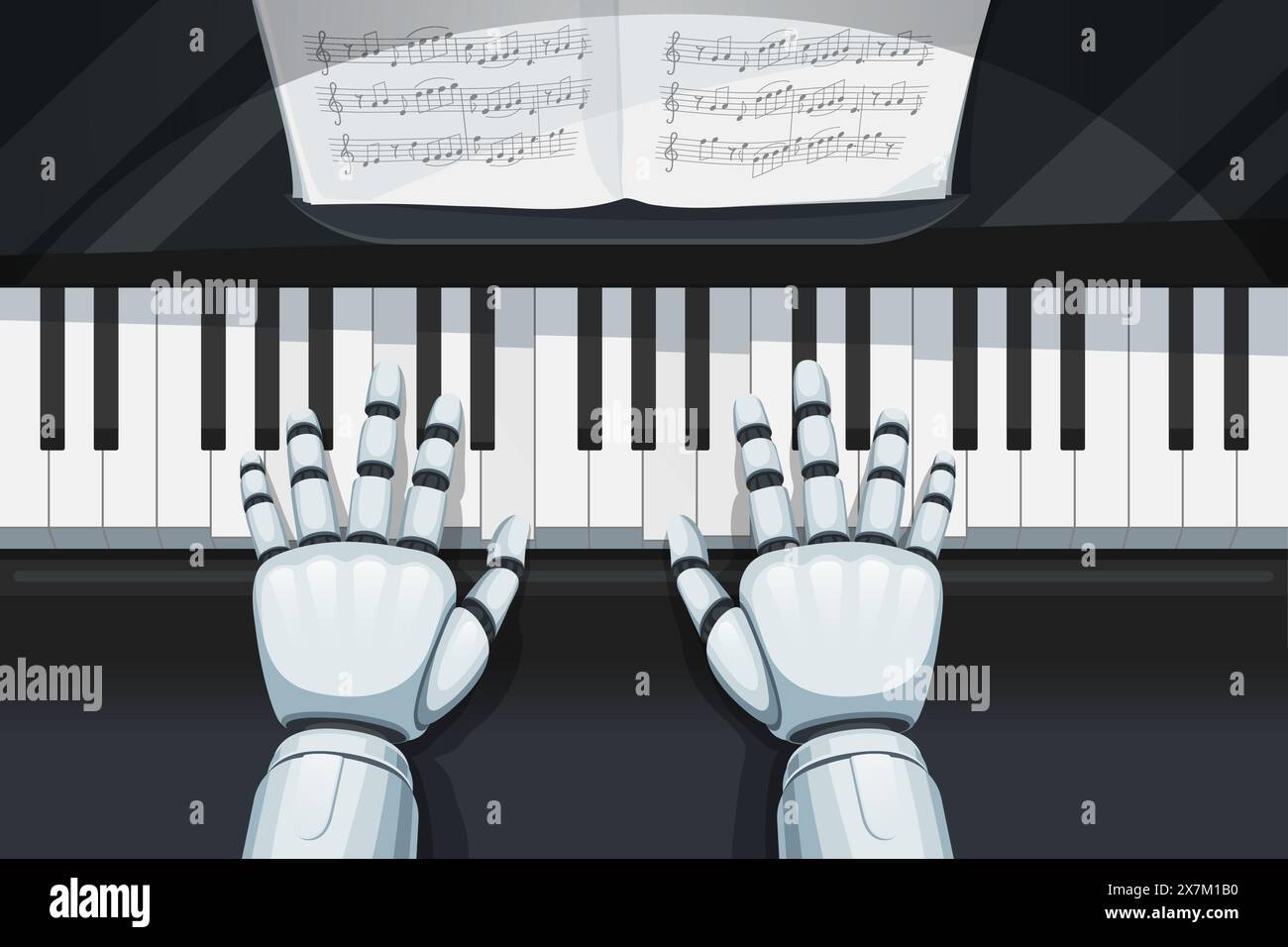 Robot piano musician, machine learning. Realistic 3d vector cyborg ...
