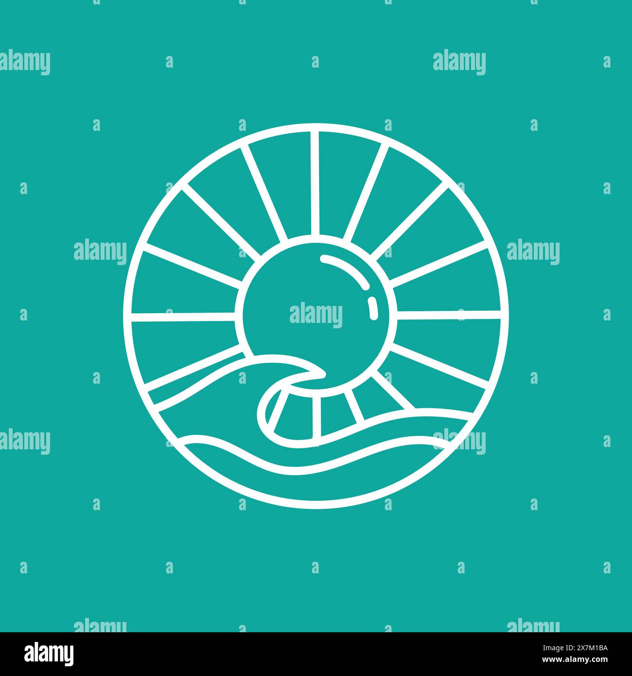 Sunset outline design, the sun is in the center of the circle with ...