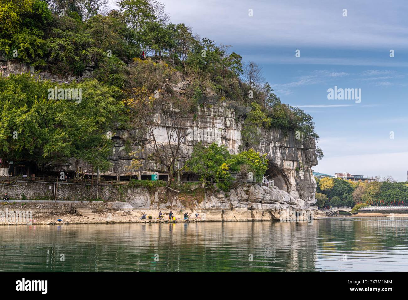 The rock in the shape of the elephant trunk in Guilin, China. Vertical ...