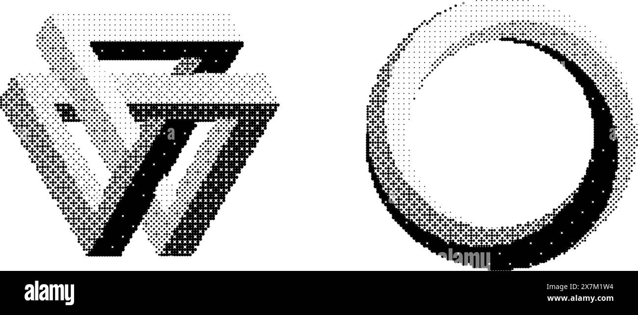 Bitmap impossible shapes set. Dither halftone unreal objects collection ...
