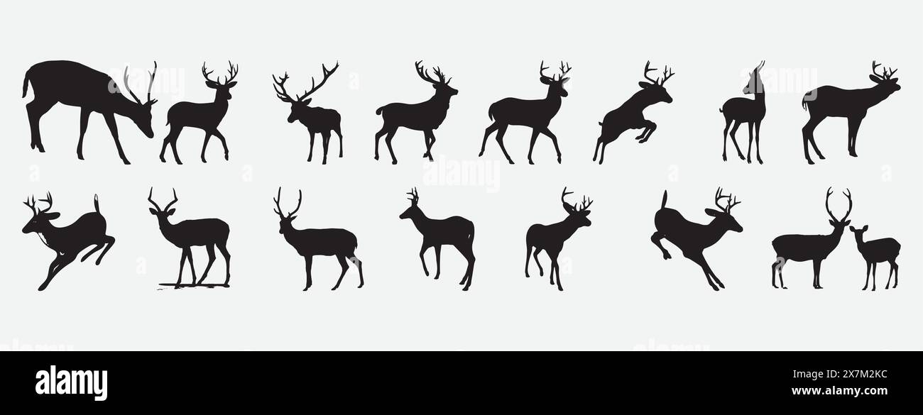 Deer Silhouette Vector Collection Featuring Elegant and Detailed Deer ...