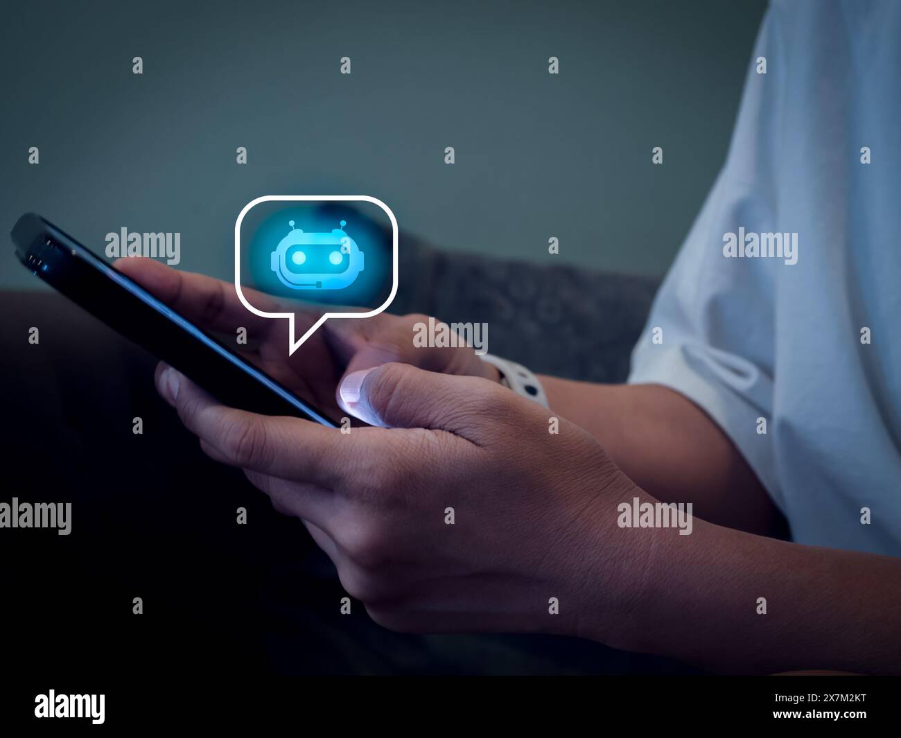 Artificial intelligence, AI chat bot technology concept. Glowing smart ...