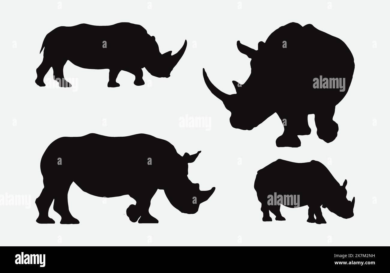 Rhinoceros Silhouette Vector Illustration Set for Wildlife Art and ...