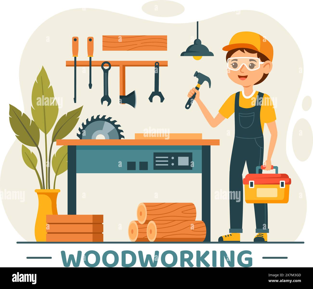 Woodworking Vector Illustration featuring Modern Craftsmen and Workers ...
