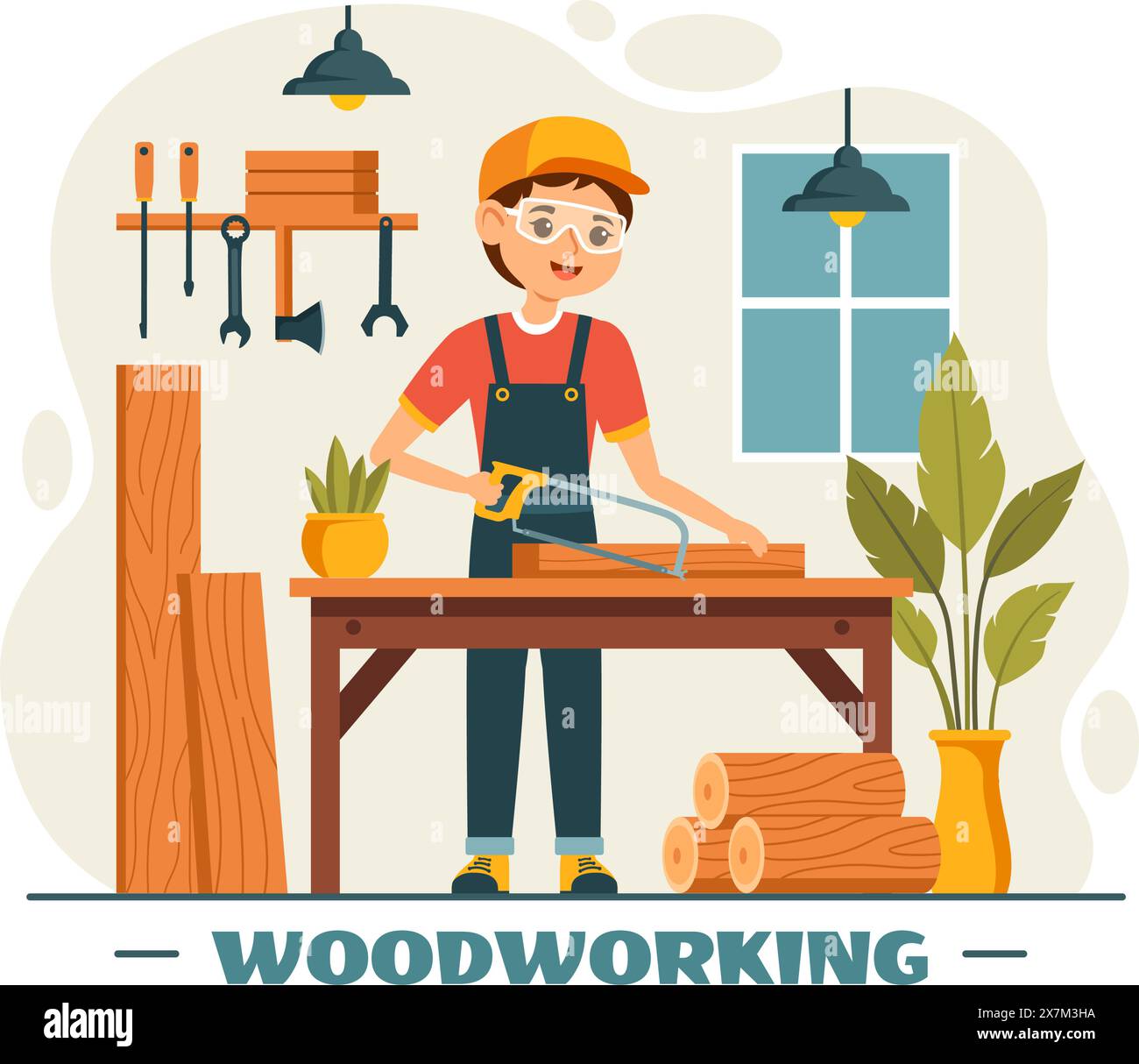 Woodworking Vector Illustration featuring Modern Craftsmen and Workers ...