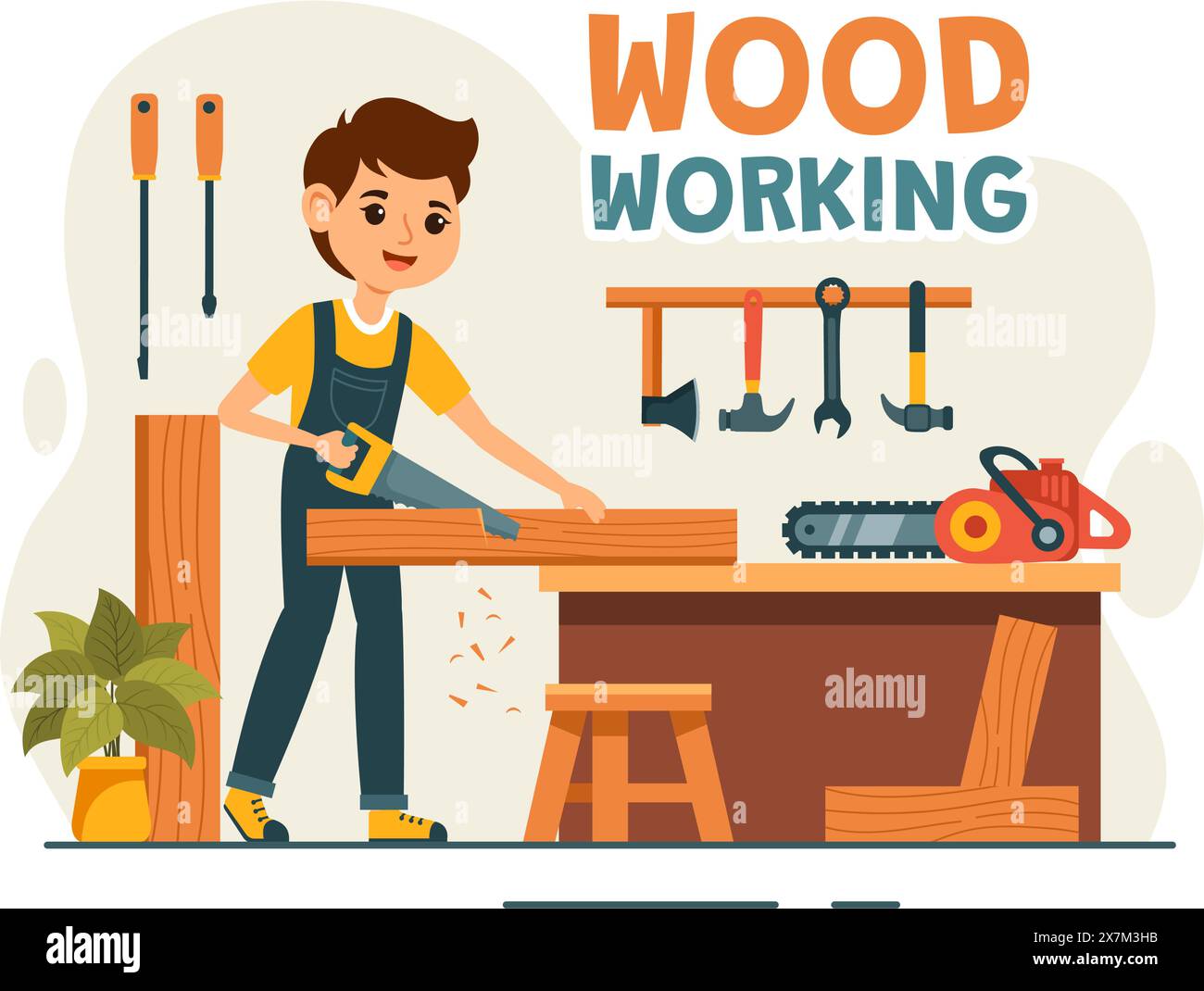 Woodworking Vector Illustration featuring Modern Craftsmen and Workers ...
