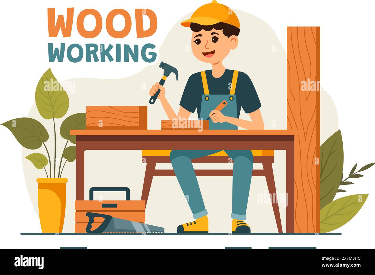 Woodworking Vector Illustration featuring Modern Craftsmen and Workers ...