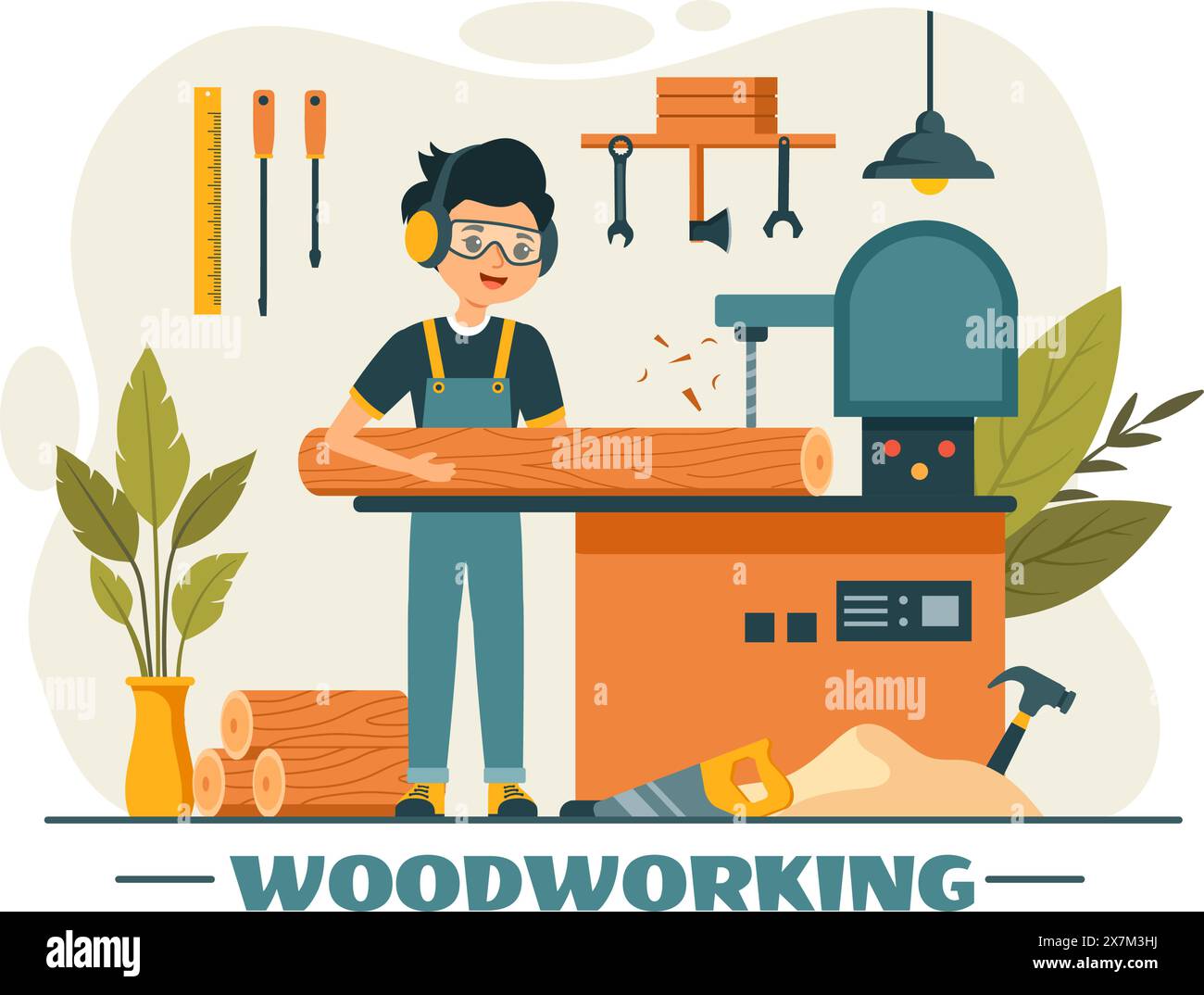 Woodworking Vector Illustration featuring Modern Craftsmen and Workers ...