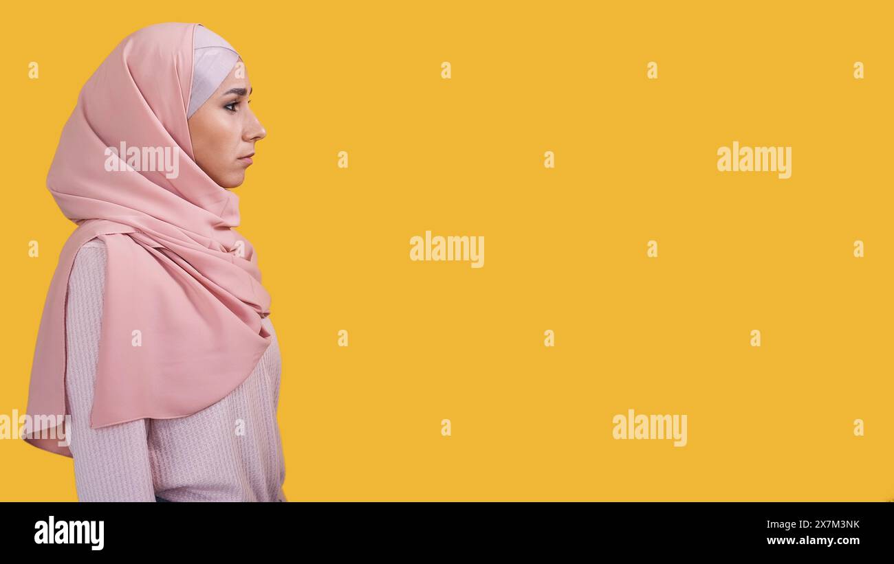 Muslim woman. Islamic beauty. Profile of confident serious religious ...