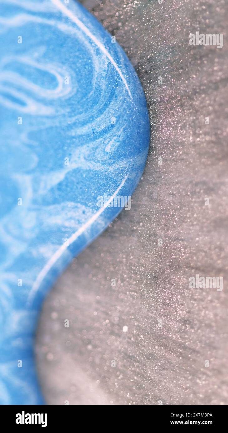 Colored drip. Abstract ink. White strips stains on blue wave liquid ...