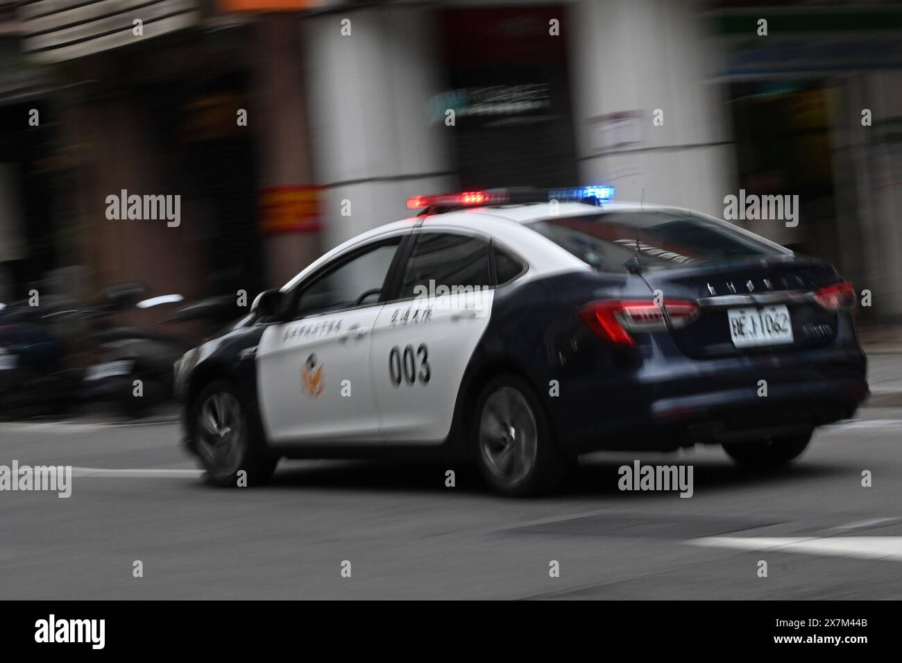 Taipeh, Taiwan. 19th May, 2024. A Taiwanese police car drives along a ...