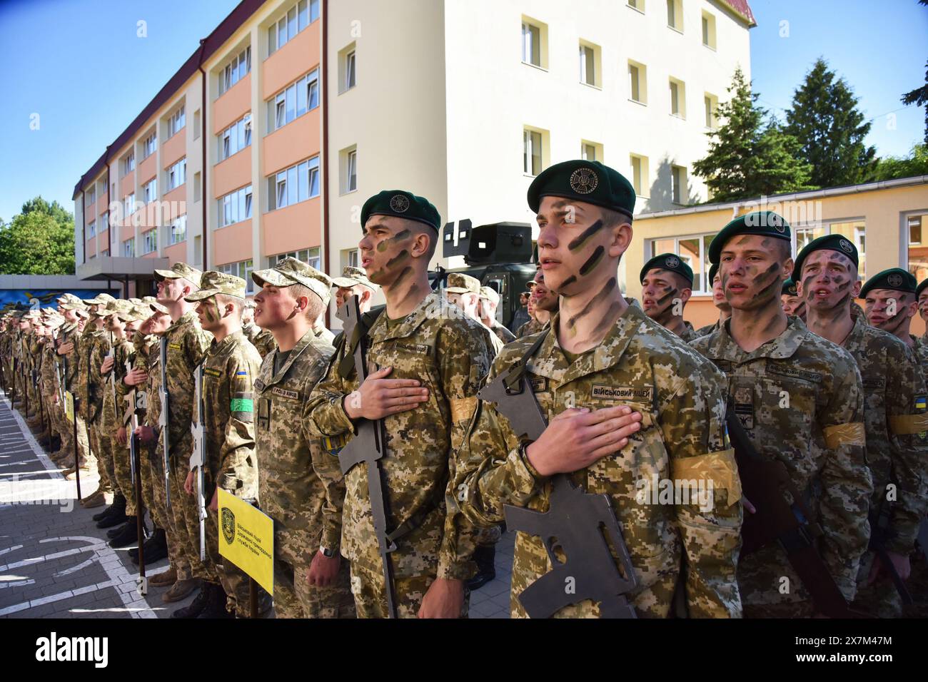Cadets sing the national anthem of Ukraine during the opening of the ...