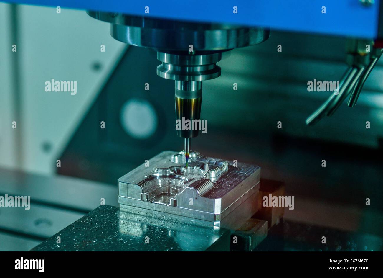CNC lathe milling machine cutting the metal part , The hi-technology ...