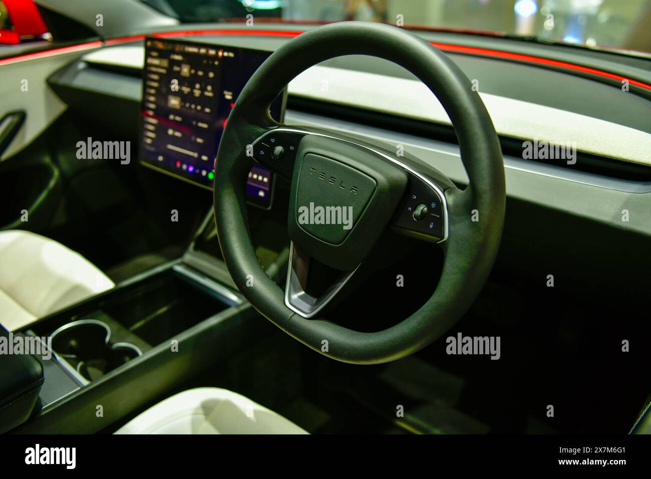 BANGKOK ,THAILAND ,May -15, 2024 : Inside of electric car Tesla model S ...