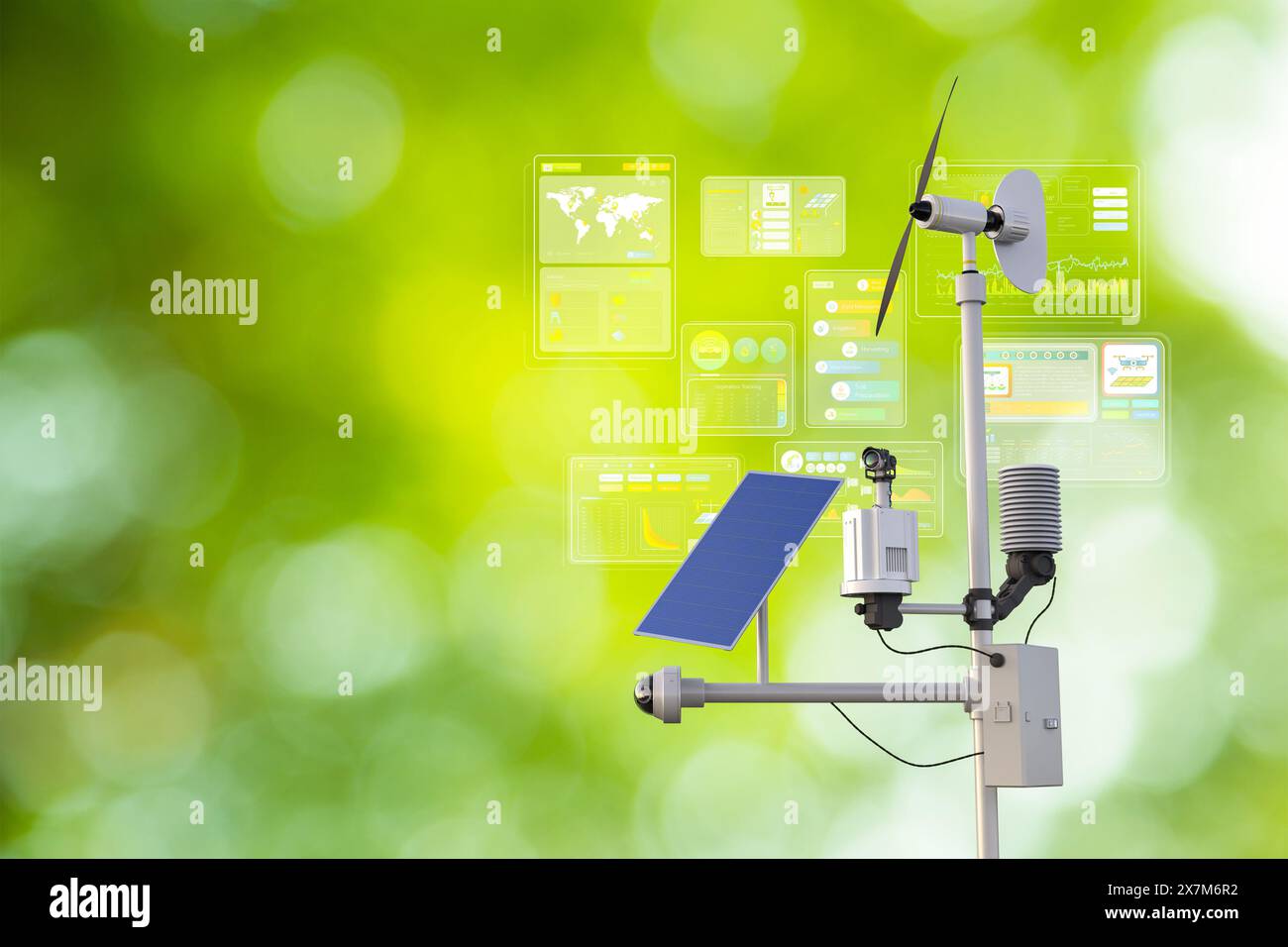 Agriculture technology with 3d rendering weather station with digital ...