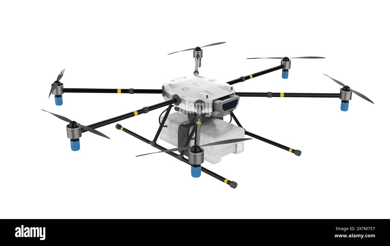 3d rendering drone with spinning propellers isolated on white Stock ...