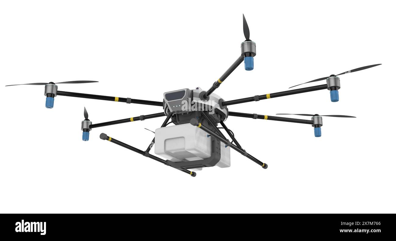 3d rendering drone with spinning propellers isolated on white Stock ...