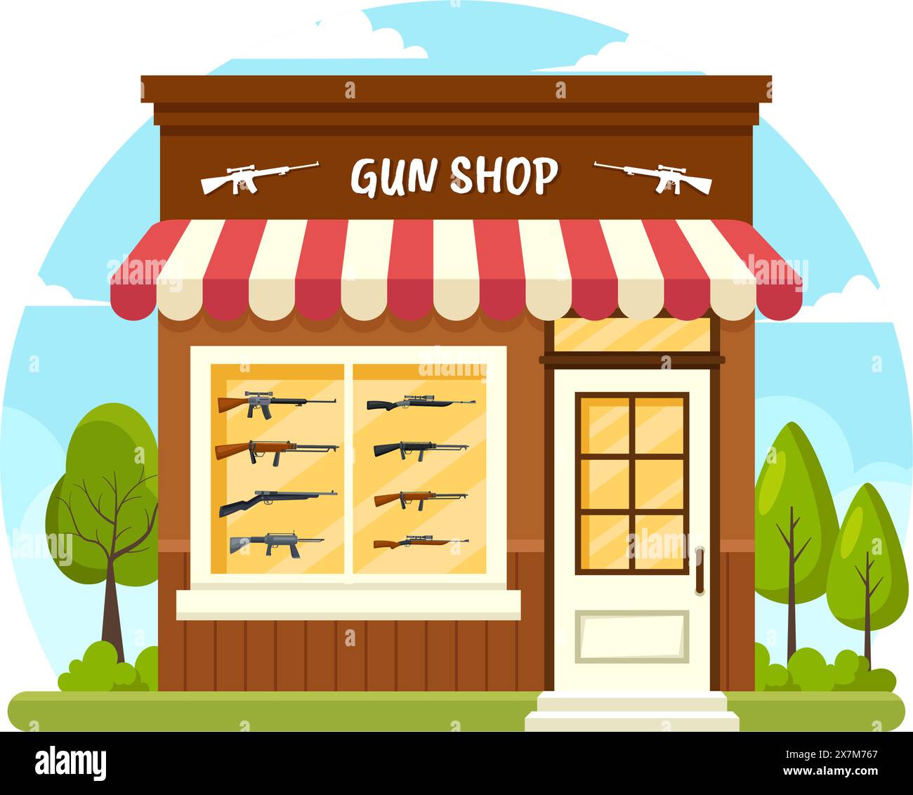 Gun Shop or Hunting Vector Illustration featuring a Rifle, Bullet ...