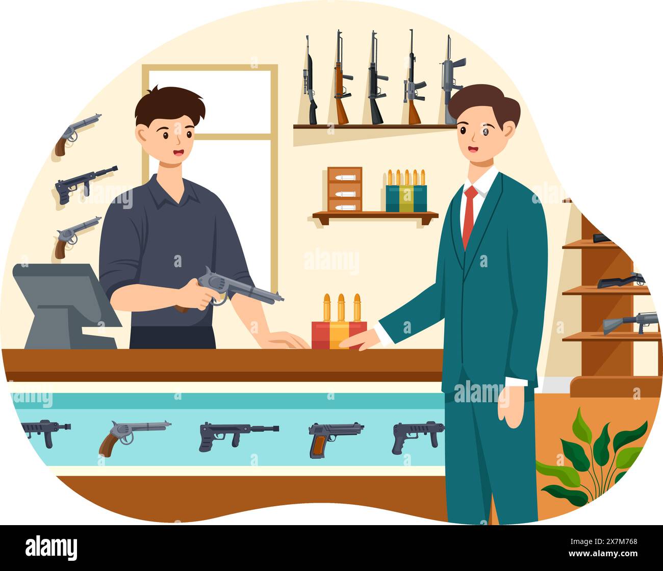 Gun Shop or Hunting Vector Illustration featuring a Rifle, Bullet ...